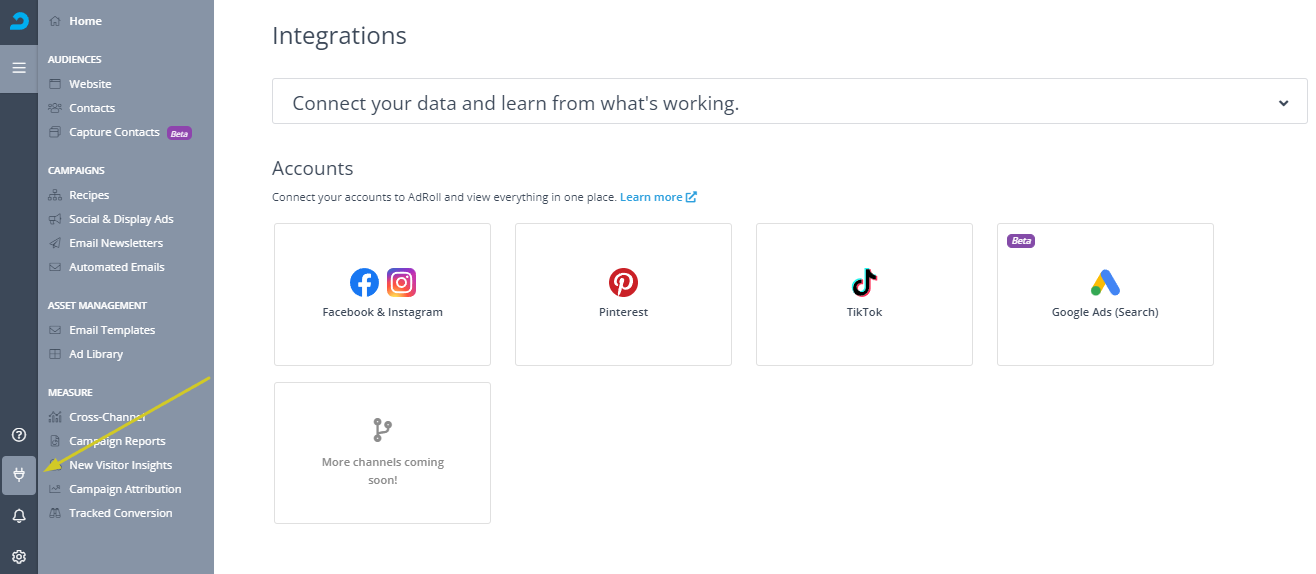 Managing your Connected Ad Channels in AdRoll – AdRoll Help Center