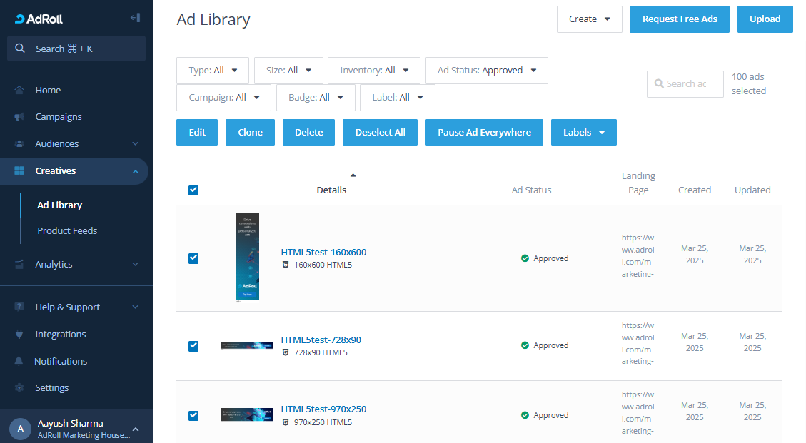 Bulk Edit Creative Ads – AdRoll Help Center