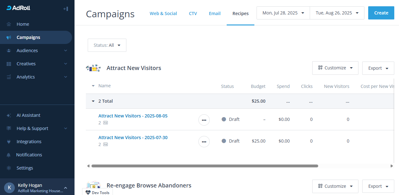 Recipes: Web and Social Ad Campaigns – AdRoll Help Center